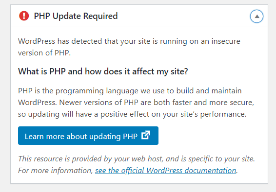 Solving Php Update Required Error Or Warning In Wordpress Tasvir Web Solutions